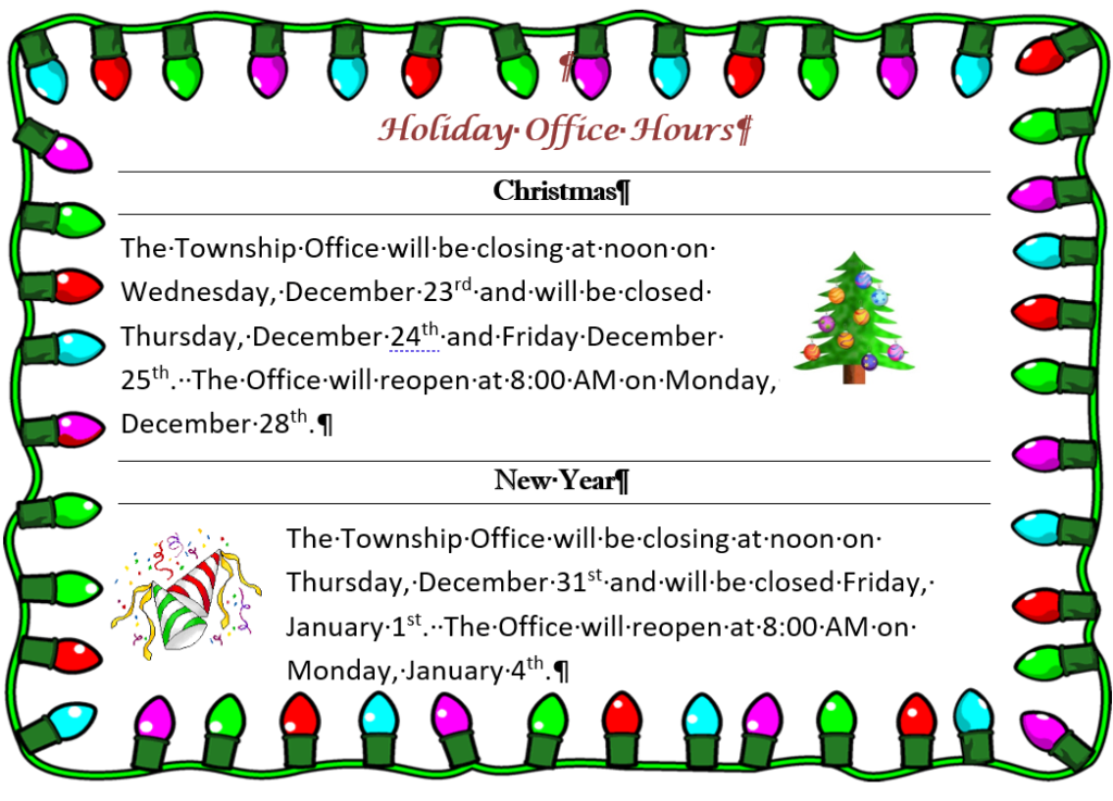 East Donegal Township Holiday Office Hours Click Here 